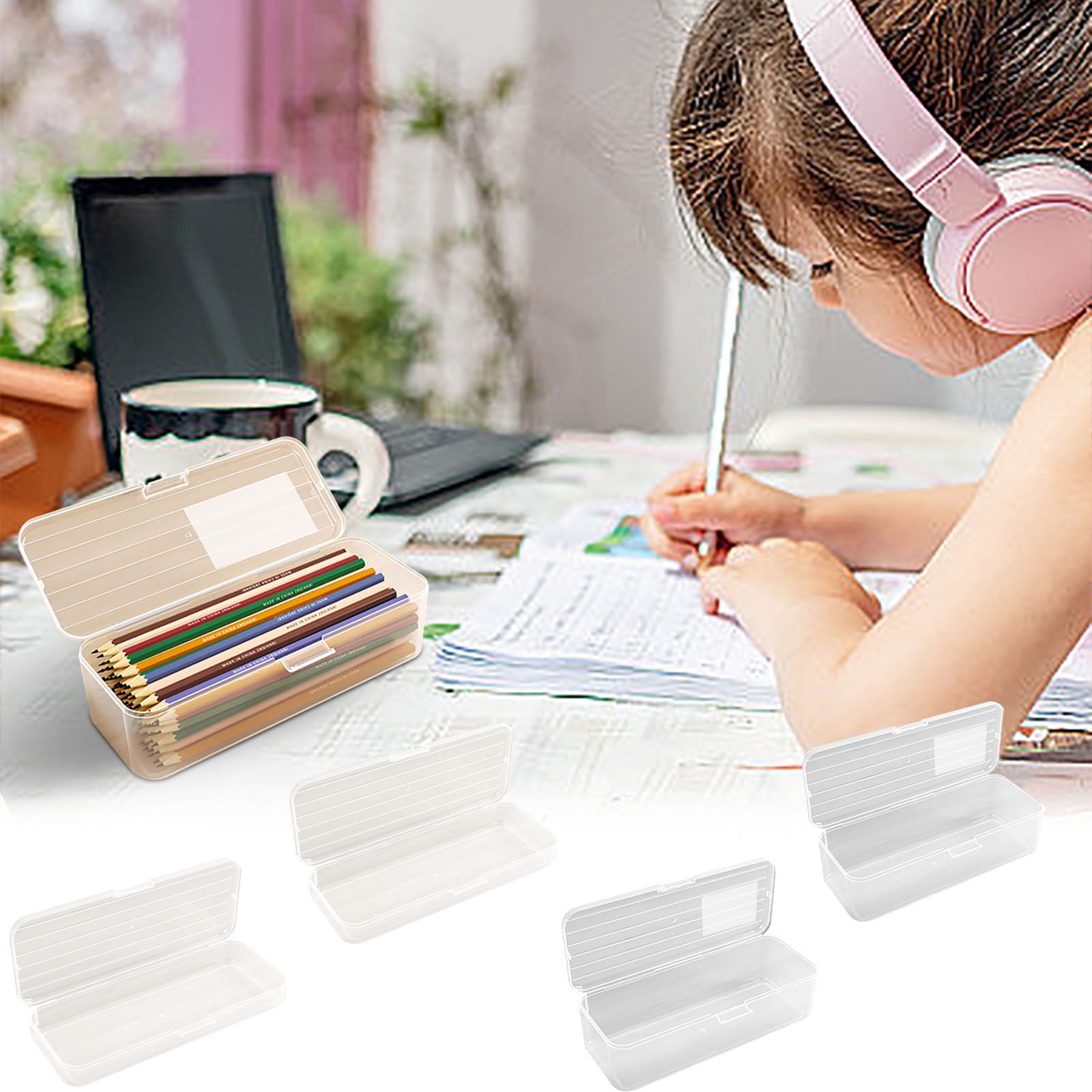 Pencil Case Clear Pencil Box Transparent Stationery Box Plastic Pencils ...