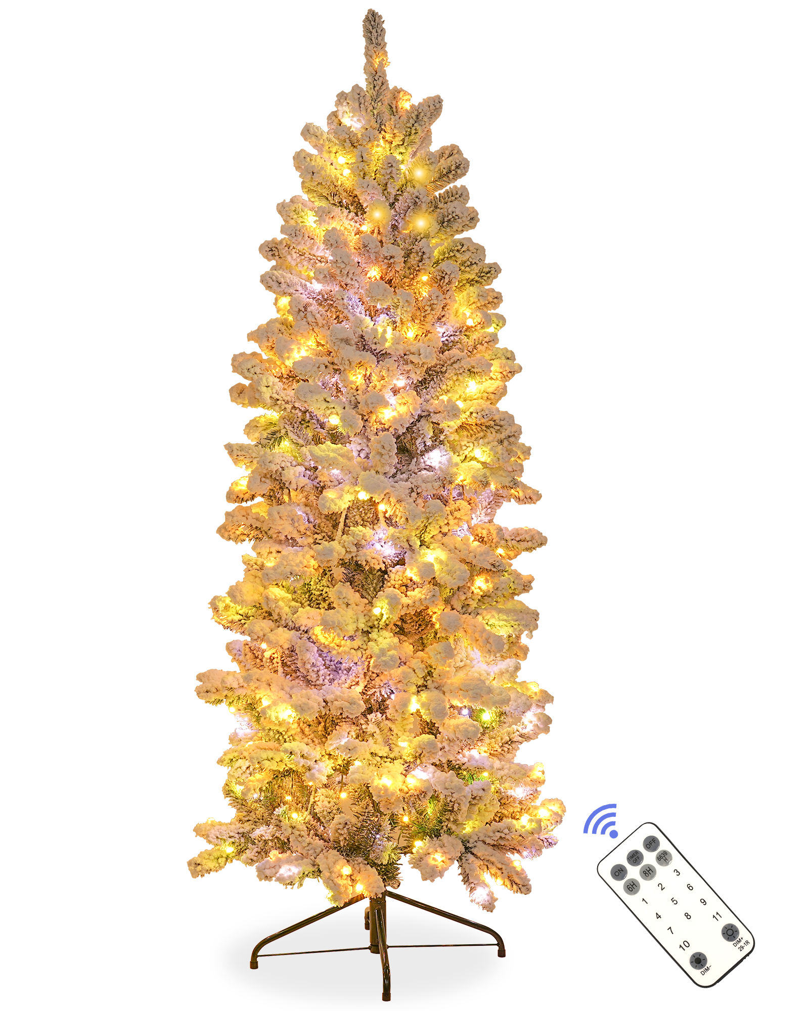 Pencil Christmas Tree,6ft Artificial Pre-Lit Flocked Christmas Tree ...