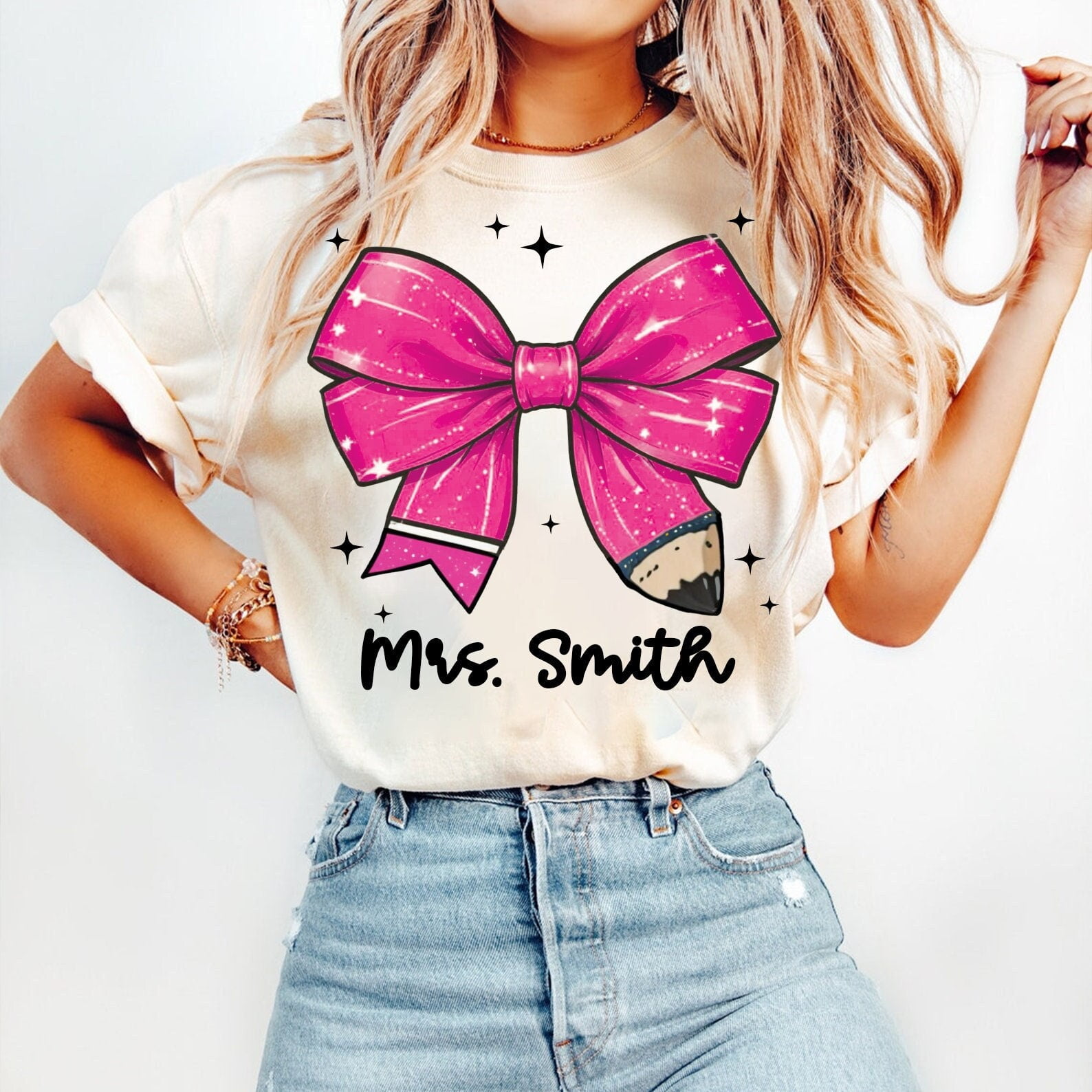 Pencil Coquette Bow T-Shirt, Teacher Vibes Tee, Back to School Shirt, Teacher Appreciation Gift ...