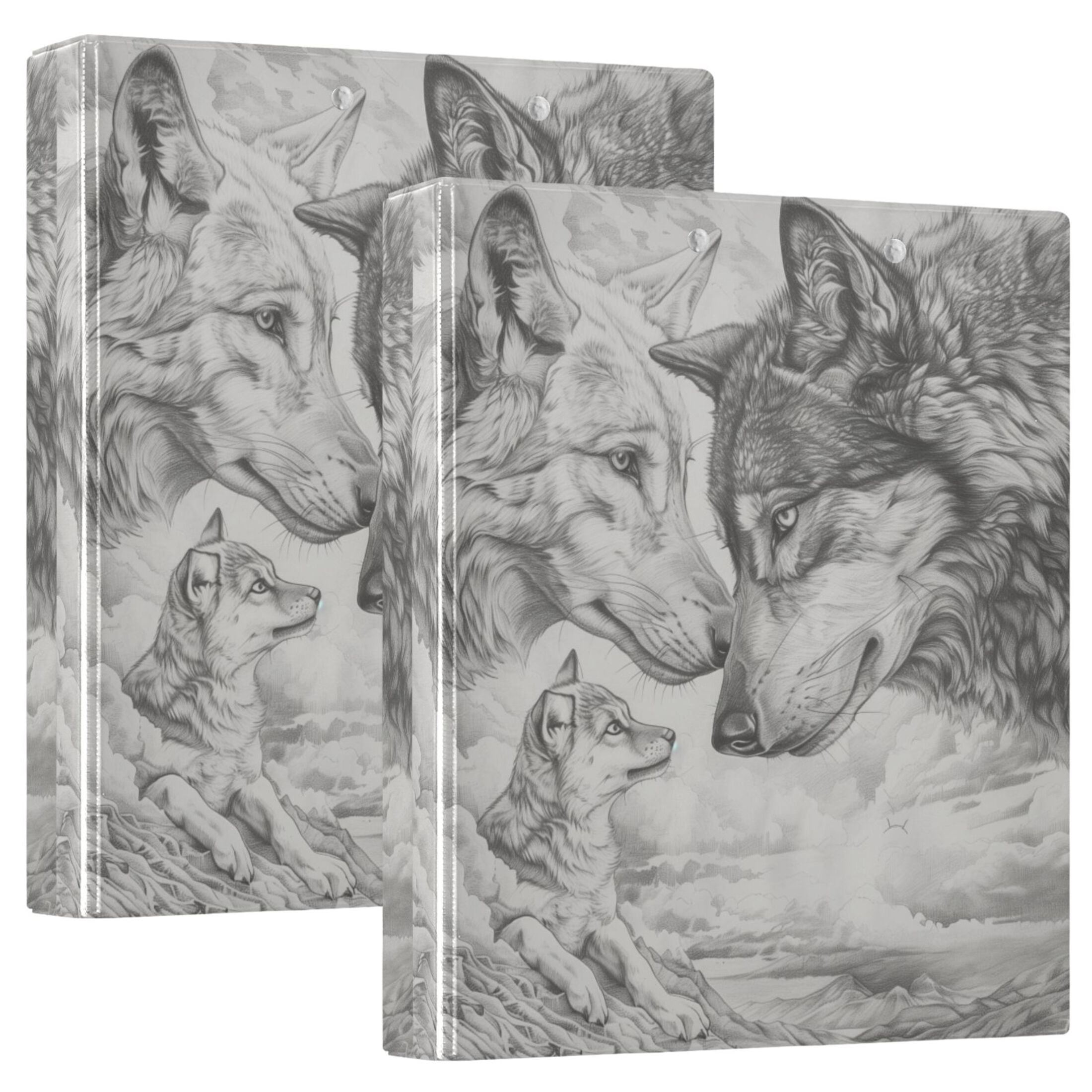 Pencil Drawing Wolves Hardcover 3 Ring Binder 1.5” Round Rings Letter ...