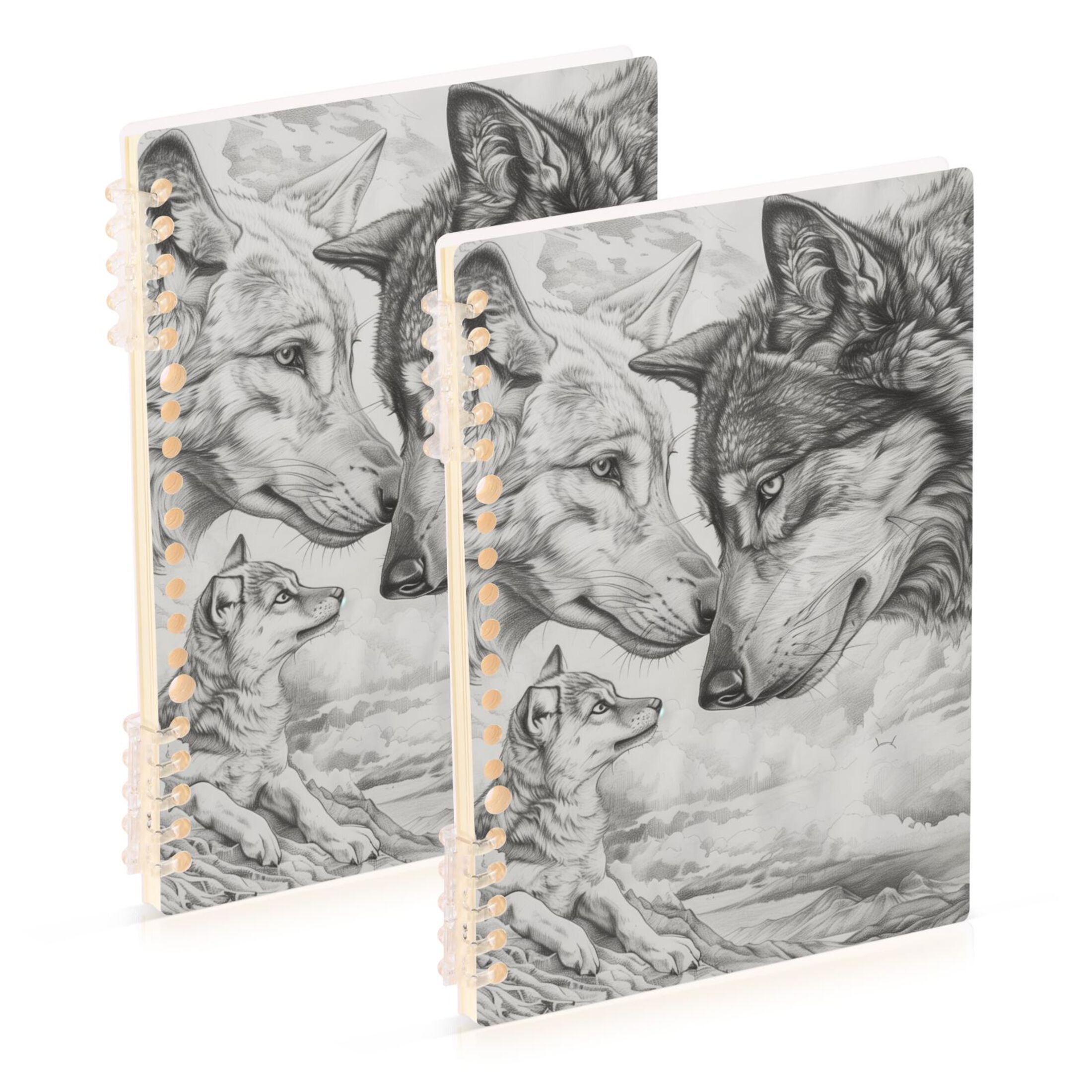 Pencil Drawing Wolves Notebooks 2 Pcs 1-subject Journal 60 Sheets A5 ...