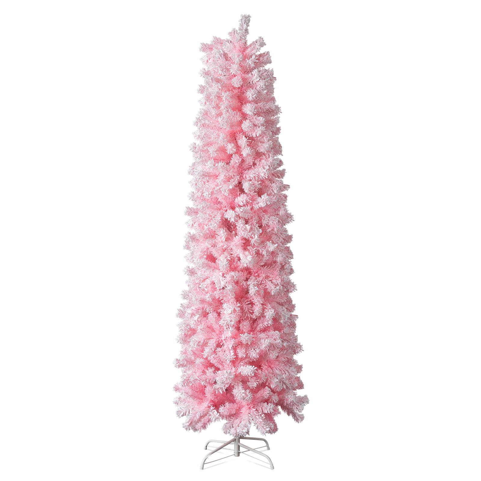 Pencil Flocked 7ft Pre-lit Christmas Tree with Metal Stand, 570 Tips ...