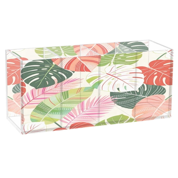 Tropical Leaves Clear Acrylic Pen Holder with 4 Compartments, Desktop ...