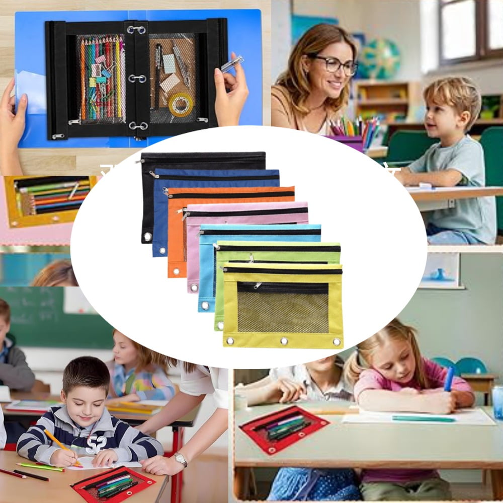 Pencil Pouch for 3 Ring Binder 2 Layer Zipper Pencil Case with Mesh ...