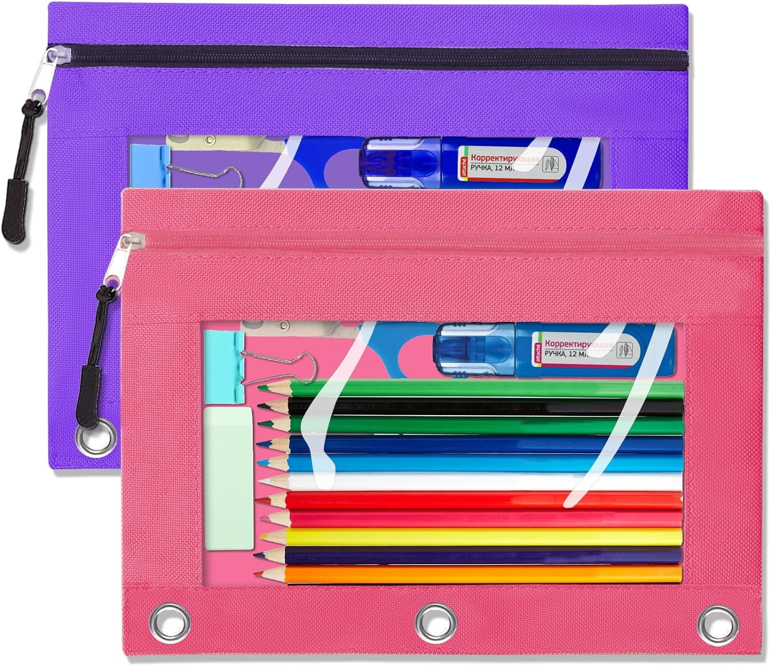 Pencil Pouch for 3 Ring Binder, 2 PCS Double Layer Binder Pencil Case ...