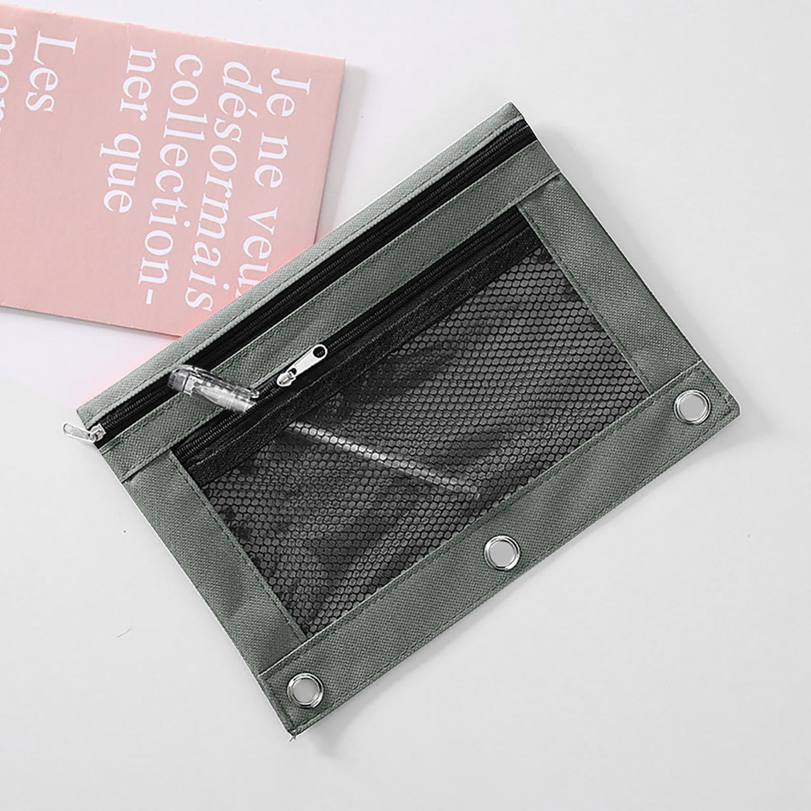 Pencil Pouch 3 Ring Binder Pouch w/ Rivet Enforced Rings Hole, Black ...