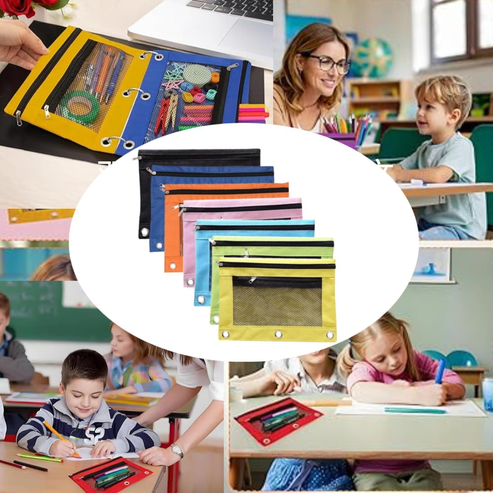 Pencil Pouch for 3 Ring Binder, Reinforced Grommets Zipper Pencil Case ...