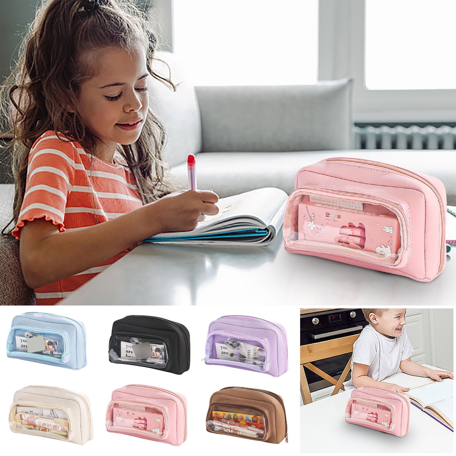 Pencil Pouch Transparent Large Capacity Visible Pencil Case Stationery ...