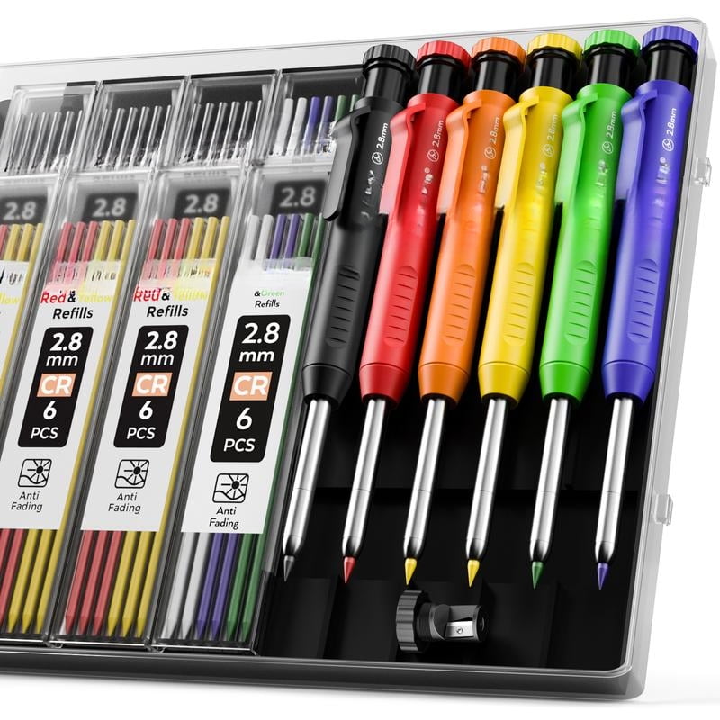 Pencil with Sharpener, Mechanical Pencils Set with 41 Refills (Red ...