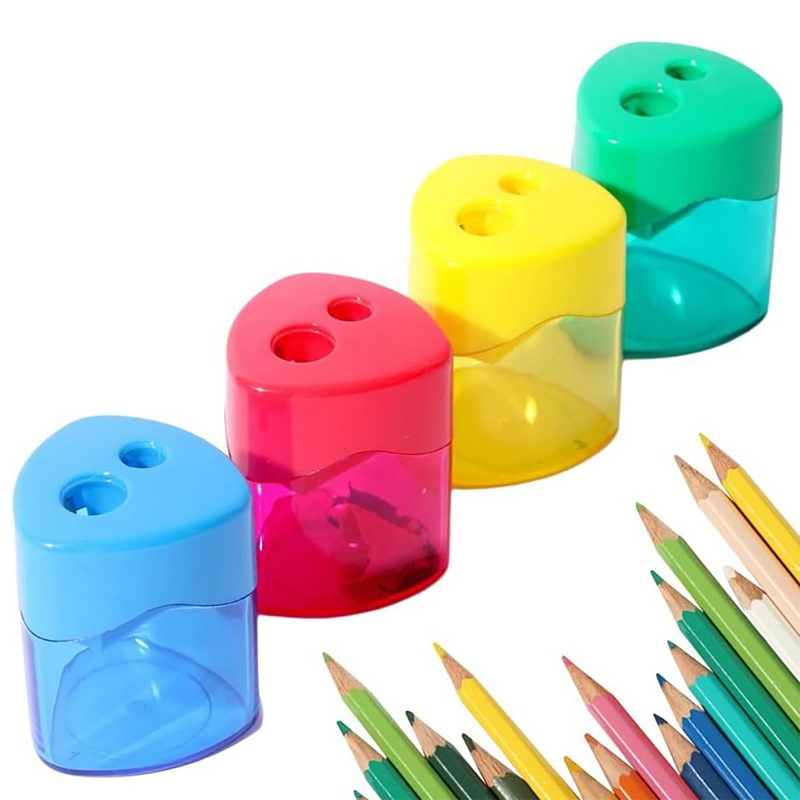 Pencil Sharpeners with Lid, Dual Holes Compact Colored Handheld Pencil ...
