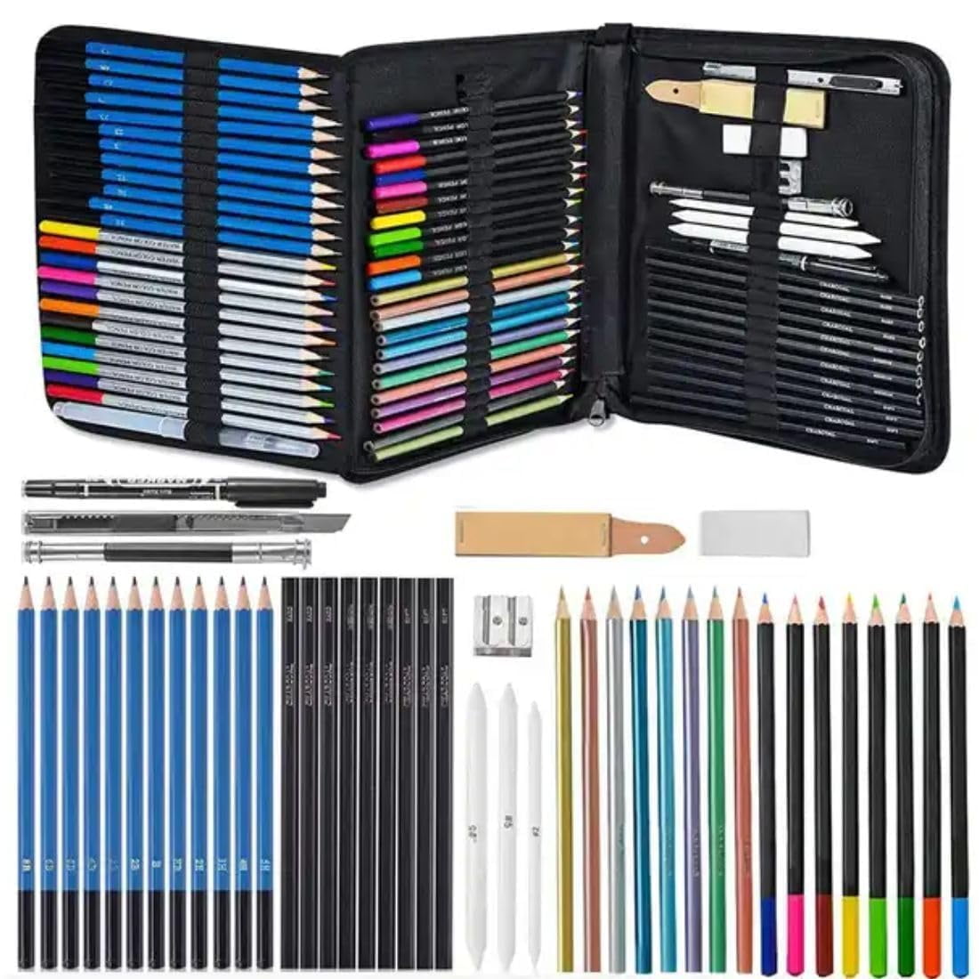 Pencil Sketching Kit 75 Pcs for Portrait Professional Graphite Drawing ...