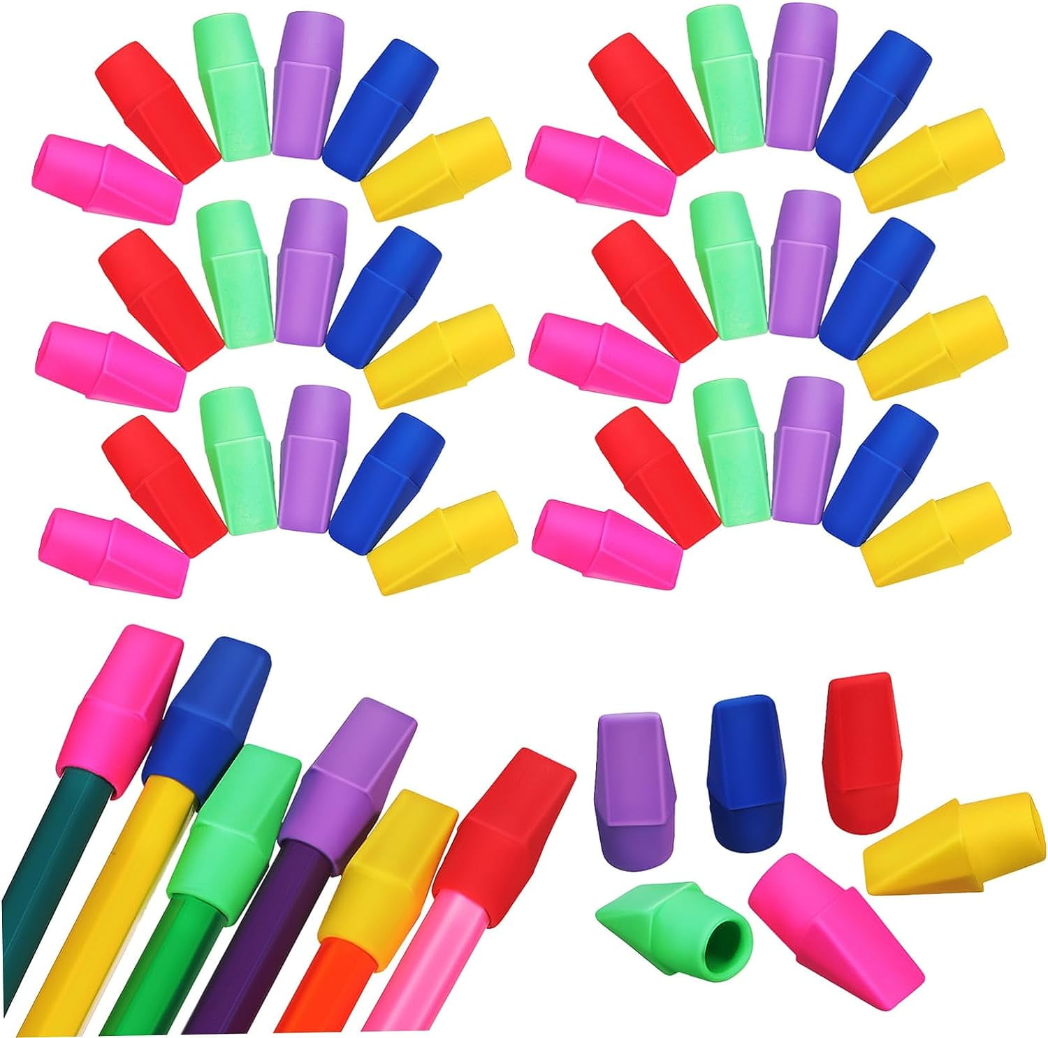 Pencil Top Erasers 120Pcs Assorted Colors Pencil Cap Erasers Toppers ...