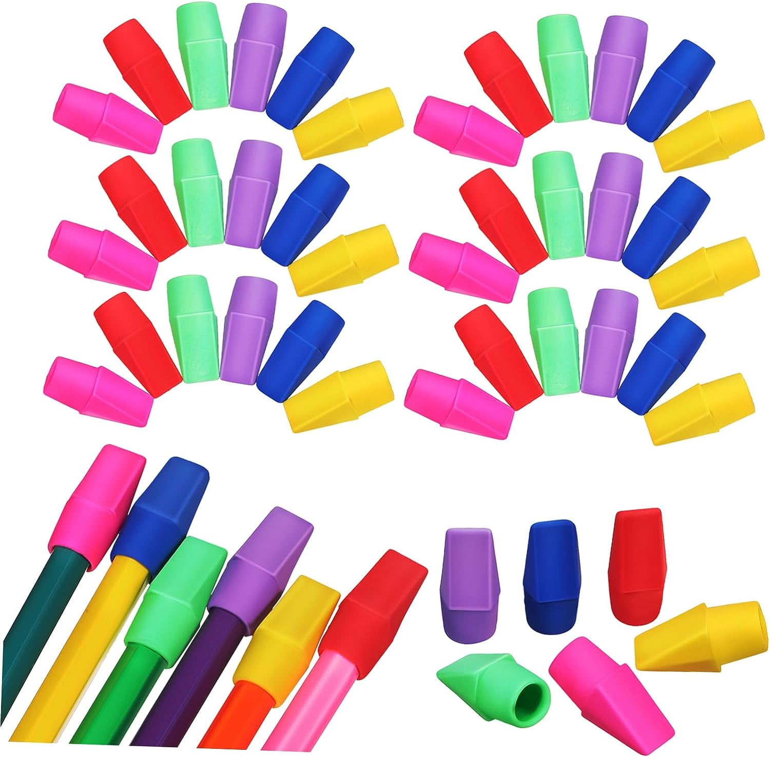 Pencil Top Erasers 120Pcs Assorted Colors Pencil Cap Erasers Toppers ...
