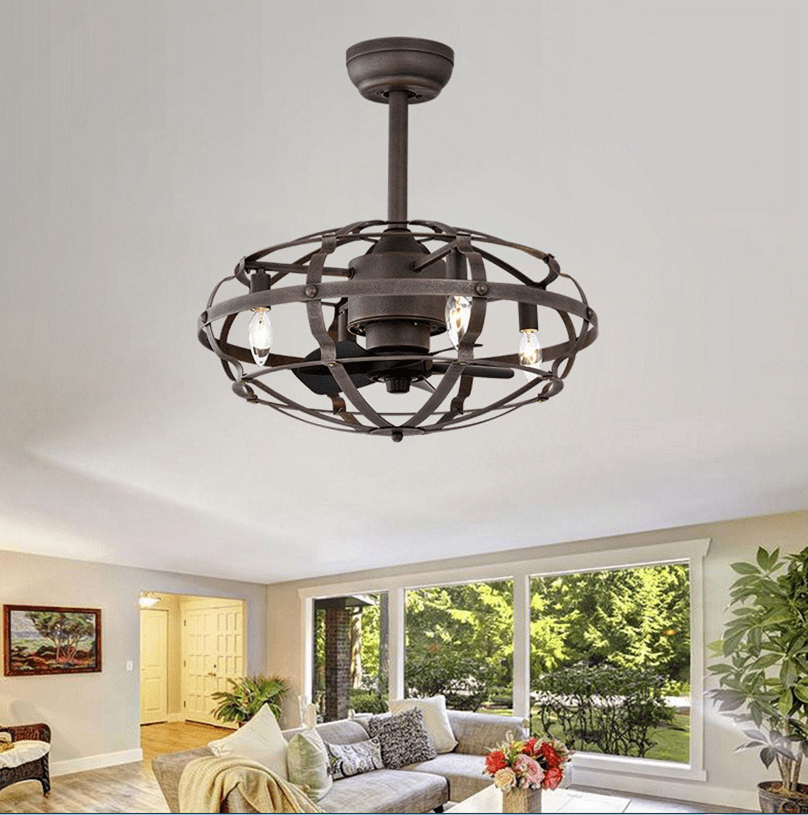 Penck 20.6" Industrial Ceiling Fans with Light, Rust Red Caged Ceiling ...
