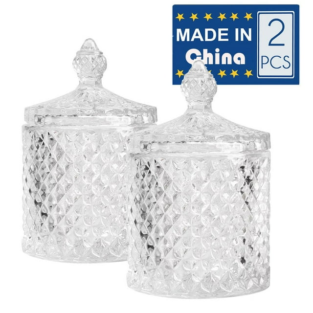 "Penck 2 Pack Crystal Glass Covered Candy Jars, 3.34"" Buffet ...