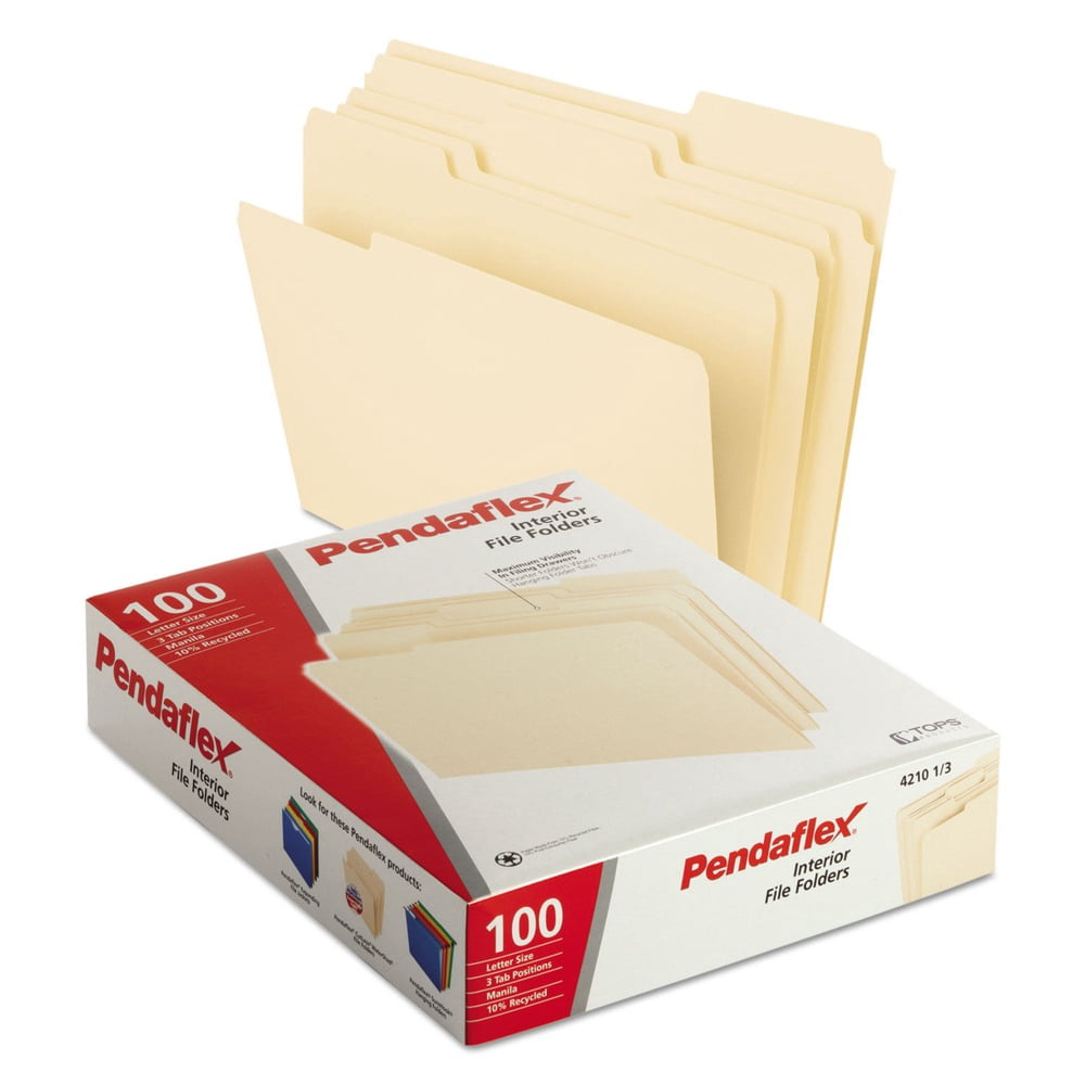 Pendaflex Interior File Folders, 1/3 Cut Top Tab, Letter Size, Manila ...