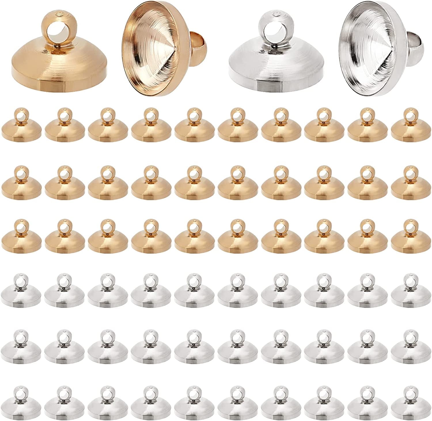 Pendant Bails Cap 60pcs Real 24K Gold Plated Brass Bead Cap Pendant ...