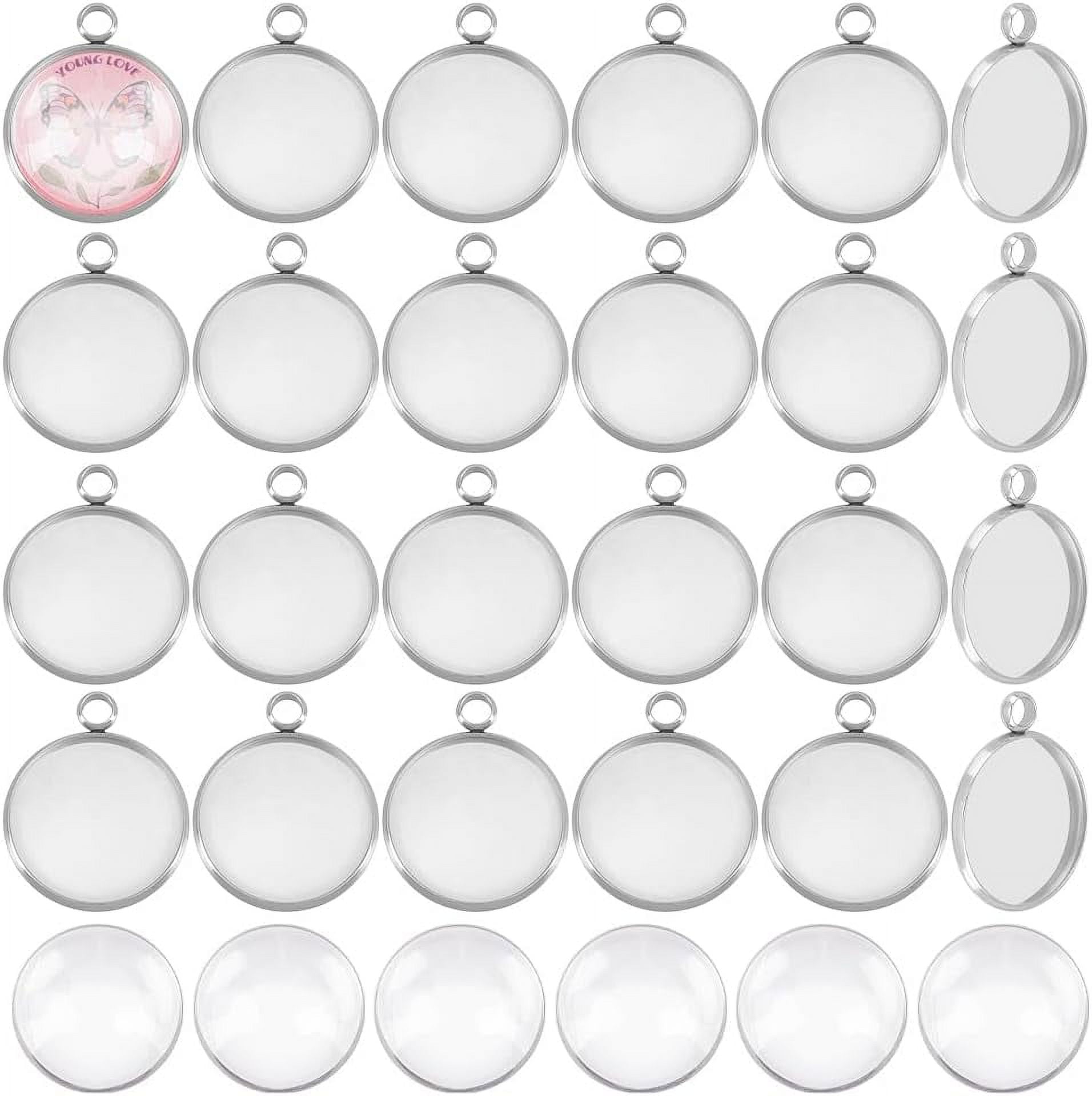 Pendant Bezels with Glass Cabochons Charm Blanks Stainless Steel Charms ...