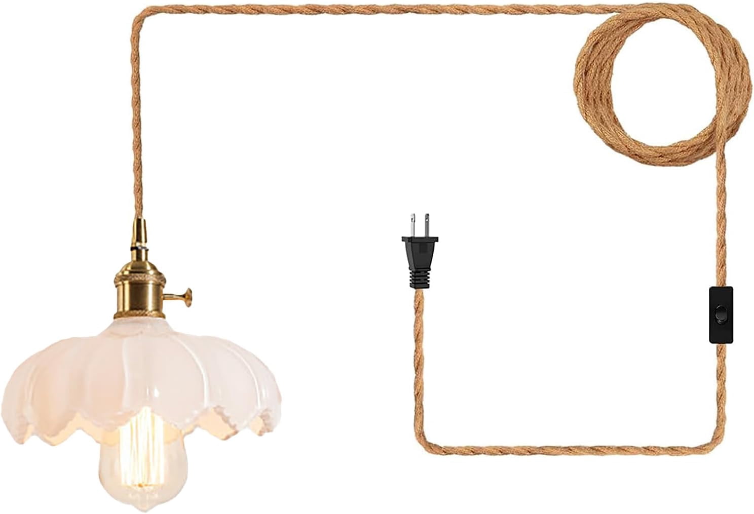 Pendant Lamp with White Glass Shade and Gold Brass Finish, ON/OFF ...