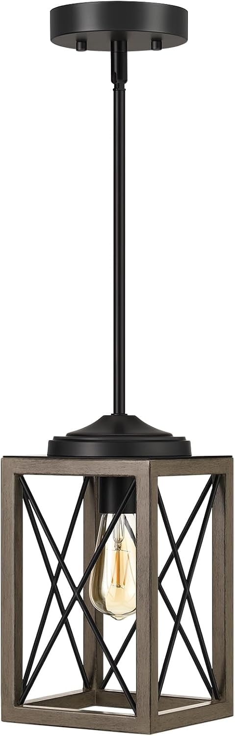 Pendant Light Fixtures, Metal Hanging Light Fixture with Wooden Grain ...