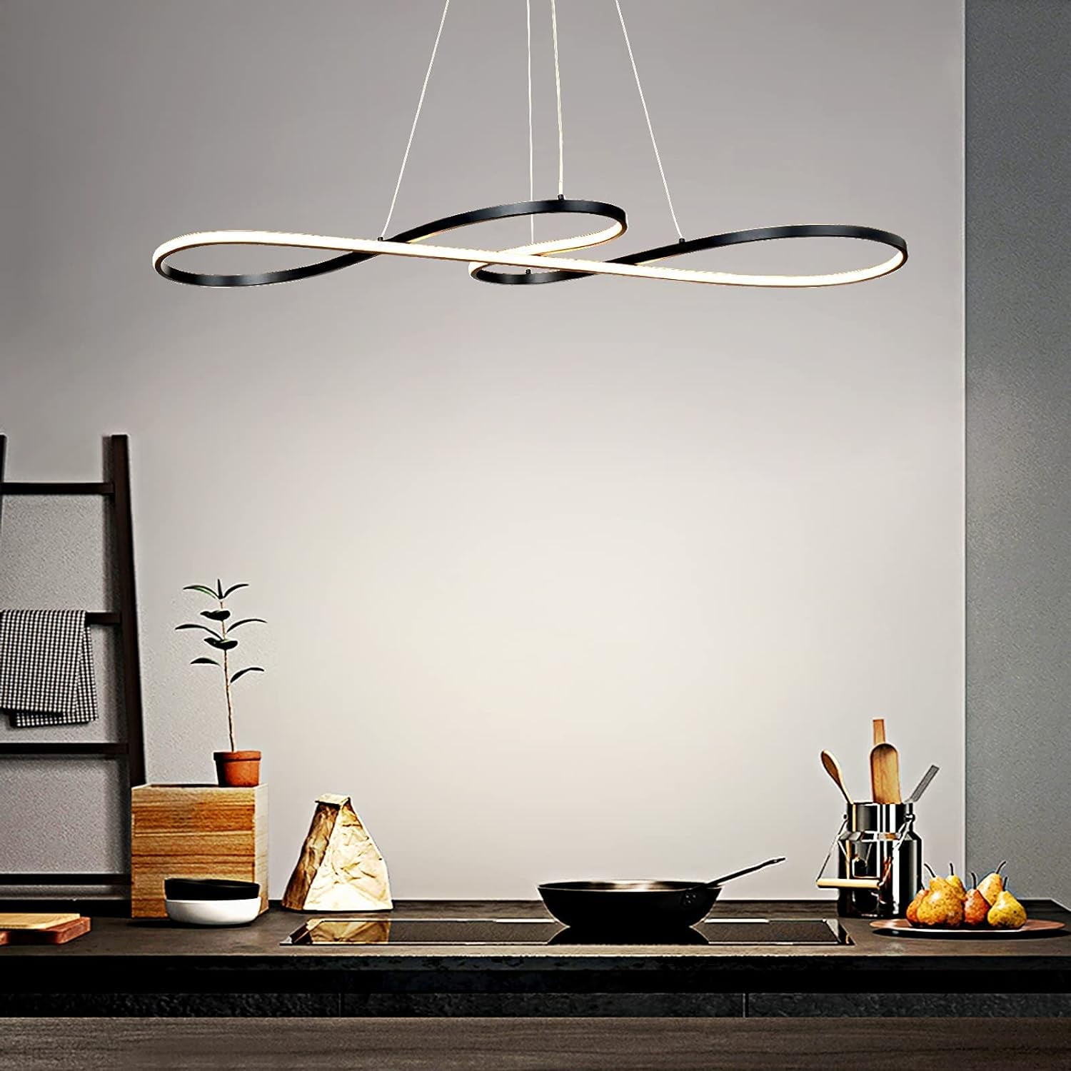 Pendant Light Modern Dimmable Chandelier Musical Note Black ...