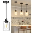 3-Pack Black LED Pendant Lights for Kitchen, Dining Room with Glass ...
