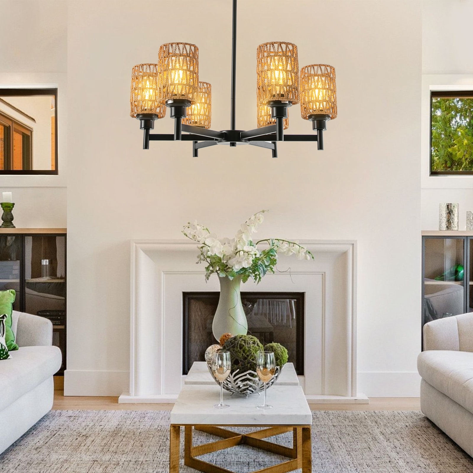 Pendant Lights 110-130V 60W Adjustable Height (31.5in) Round Rustic ...