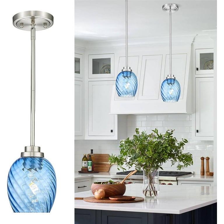 Blue Glass Pendant Lights Kitchen Island
