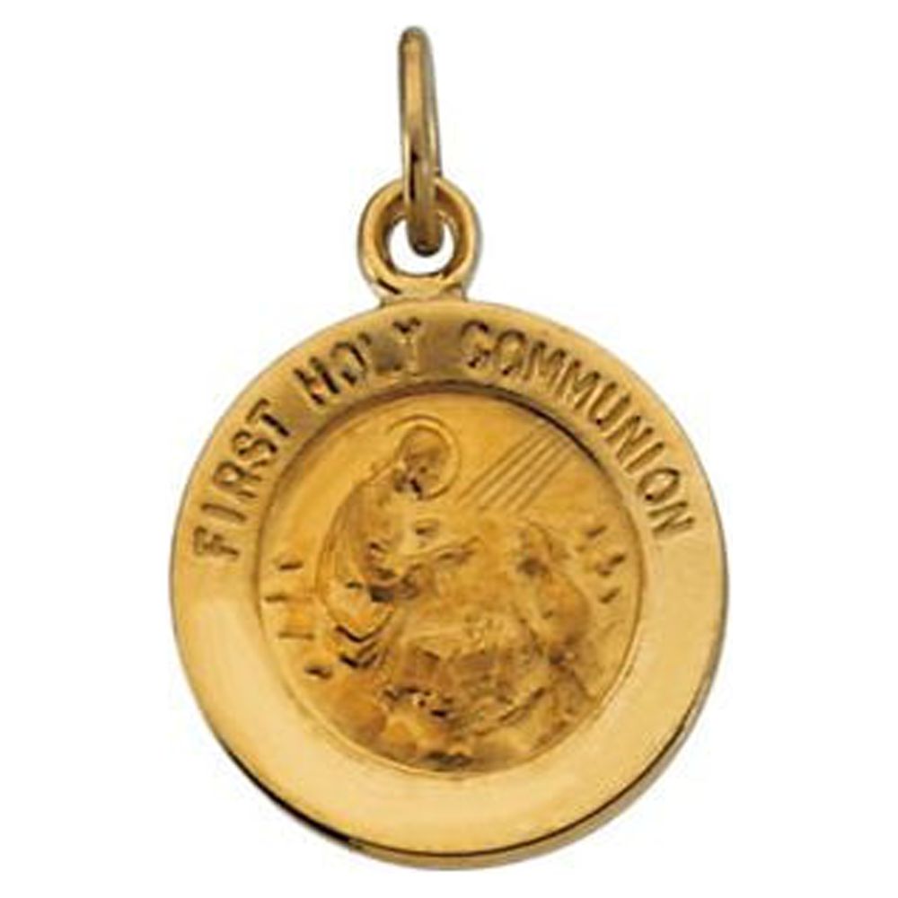 Necklace 14k Yellow Gold 12mm Polished Round First Holy Communion Medal ...