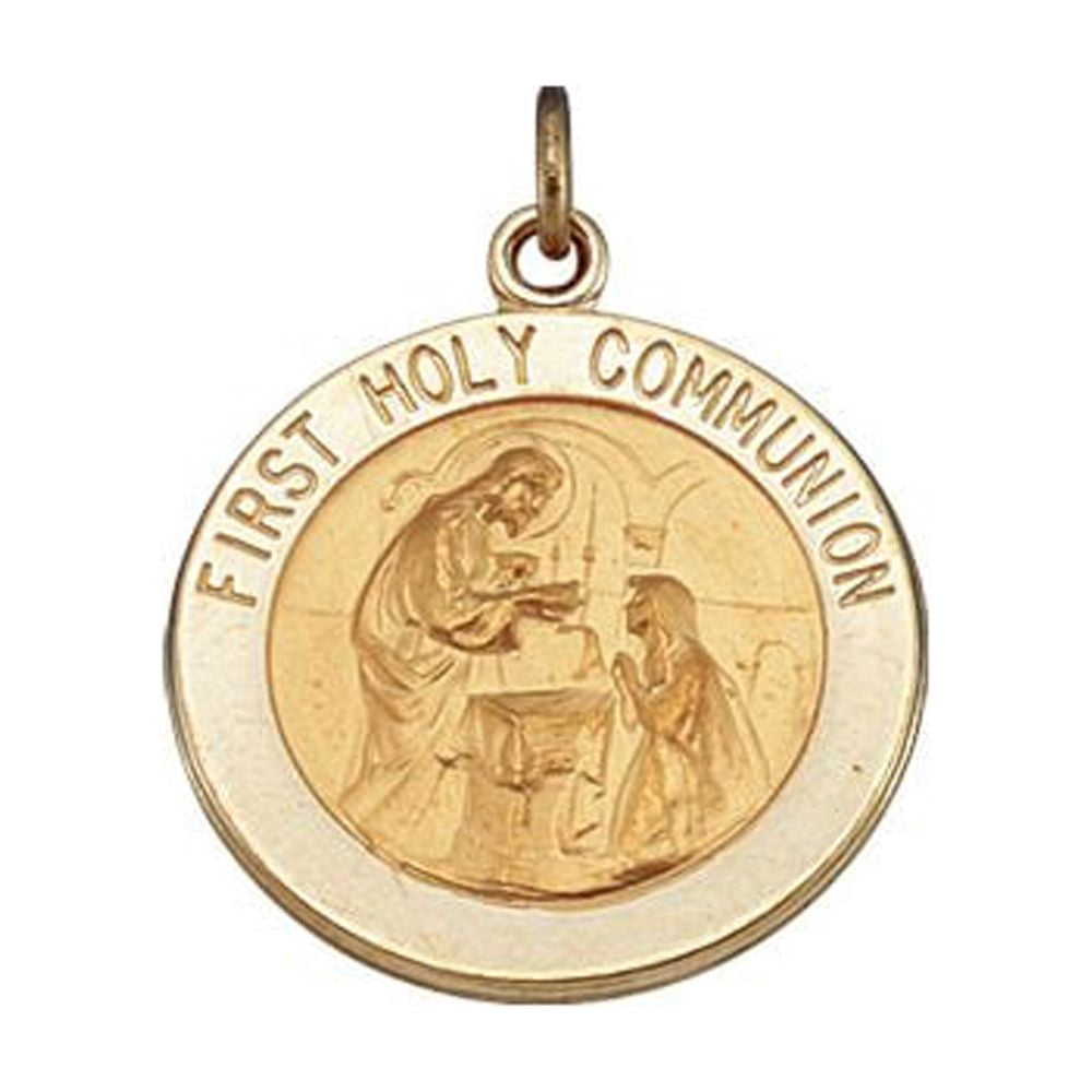 Necklace 14k Yellow Gold 15mm Polished Round First Holy Communion Medal ...