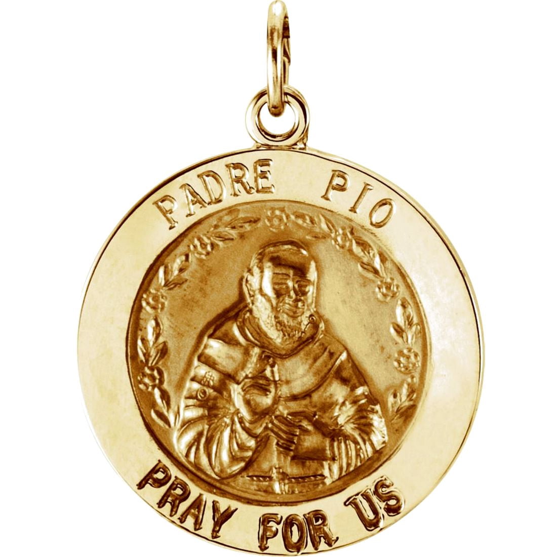 Necklace 14k Yellow Gold 18mm Polished Round Padre Pio Medal Pendant ...