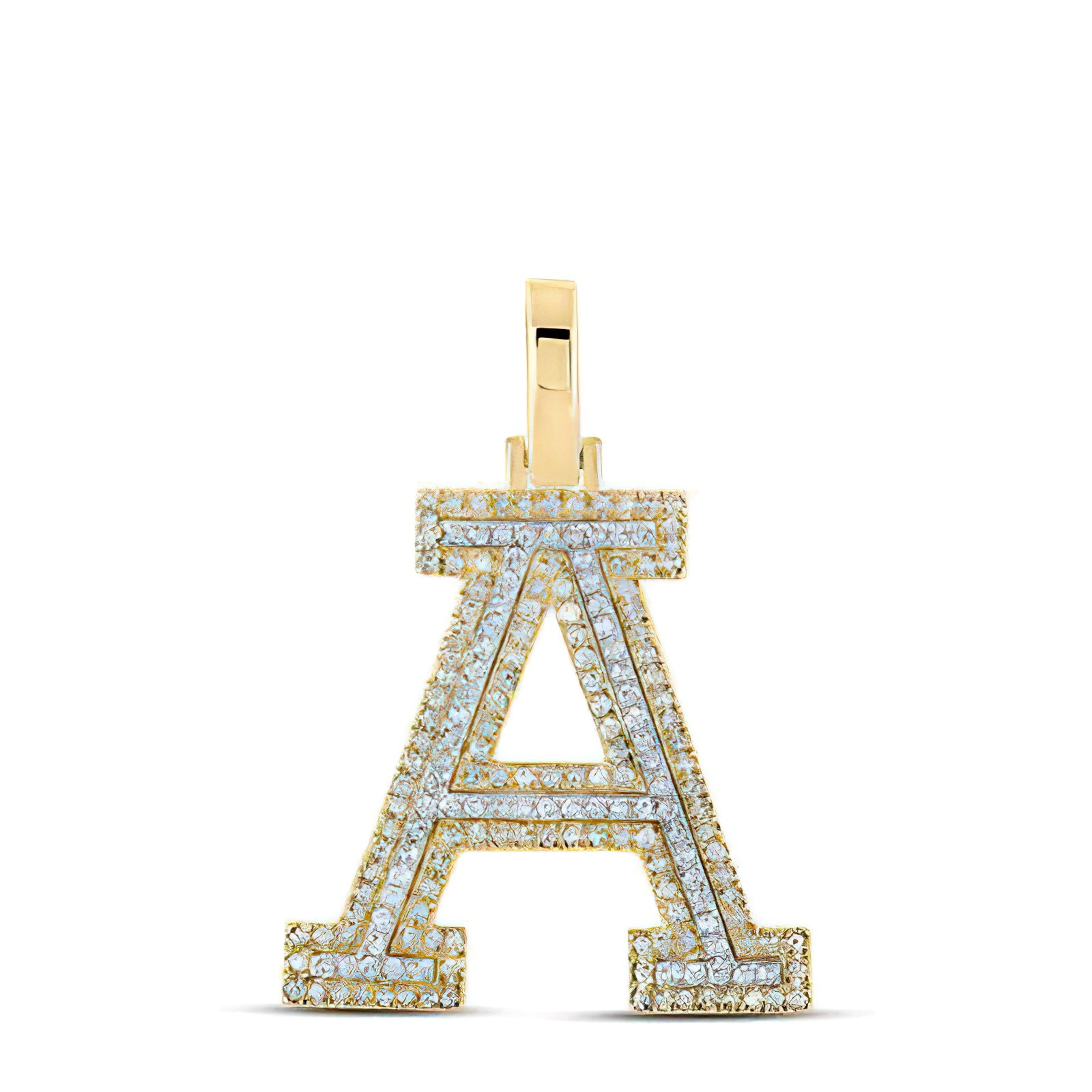 Pendant Necklace Letter 'A' 10K Yellow Gold Real Natural Diamond ...