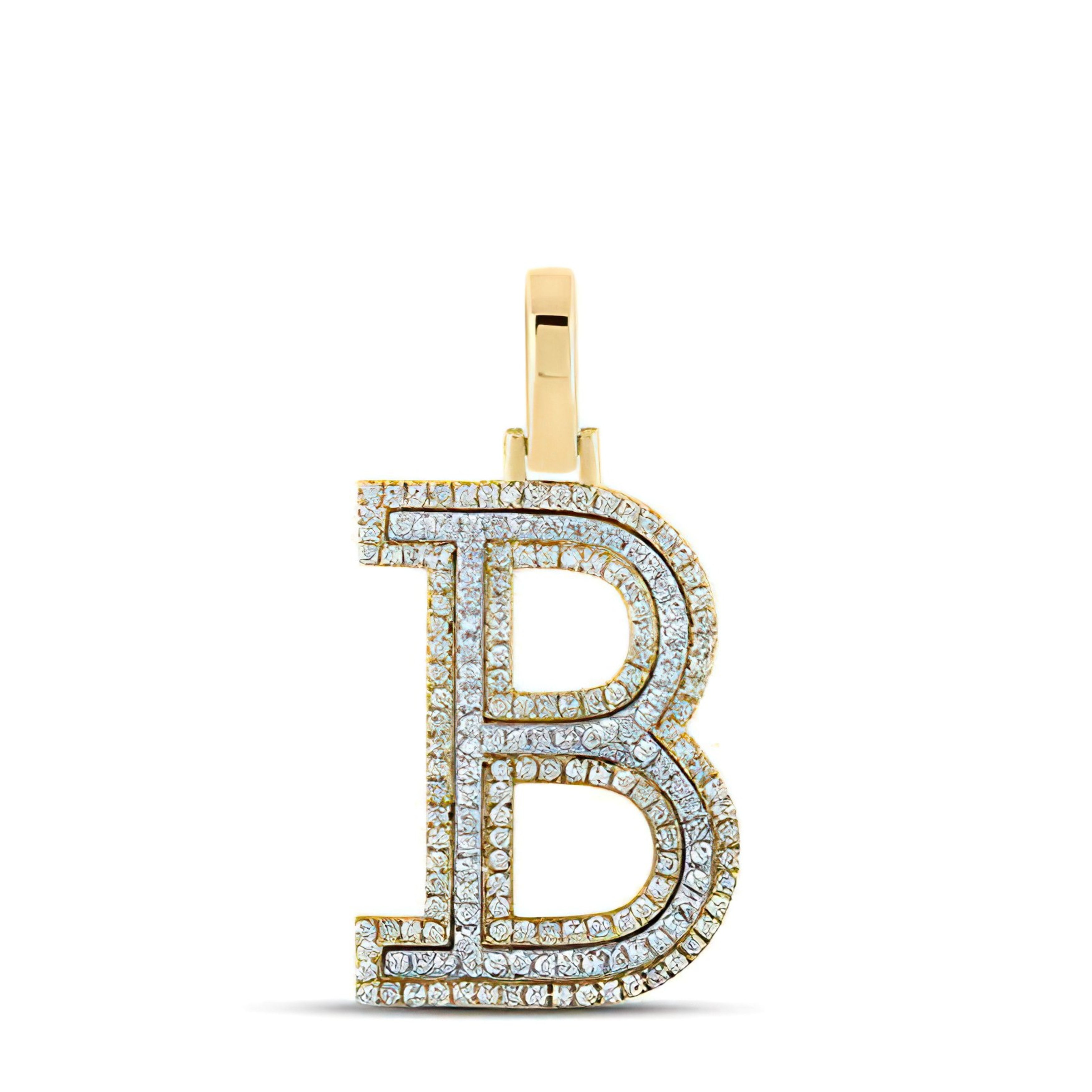 Pendant Necklace Letter 'B' 10K Yellow Gold Real Natural Diamond ...