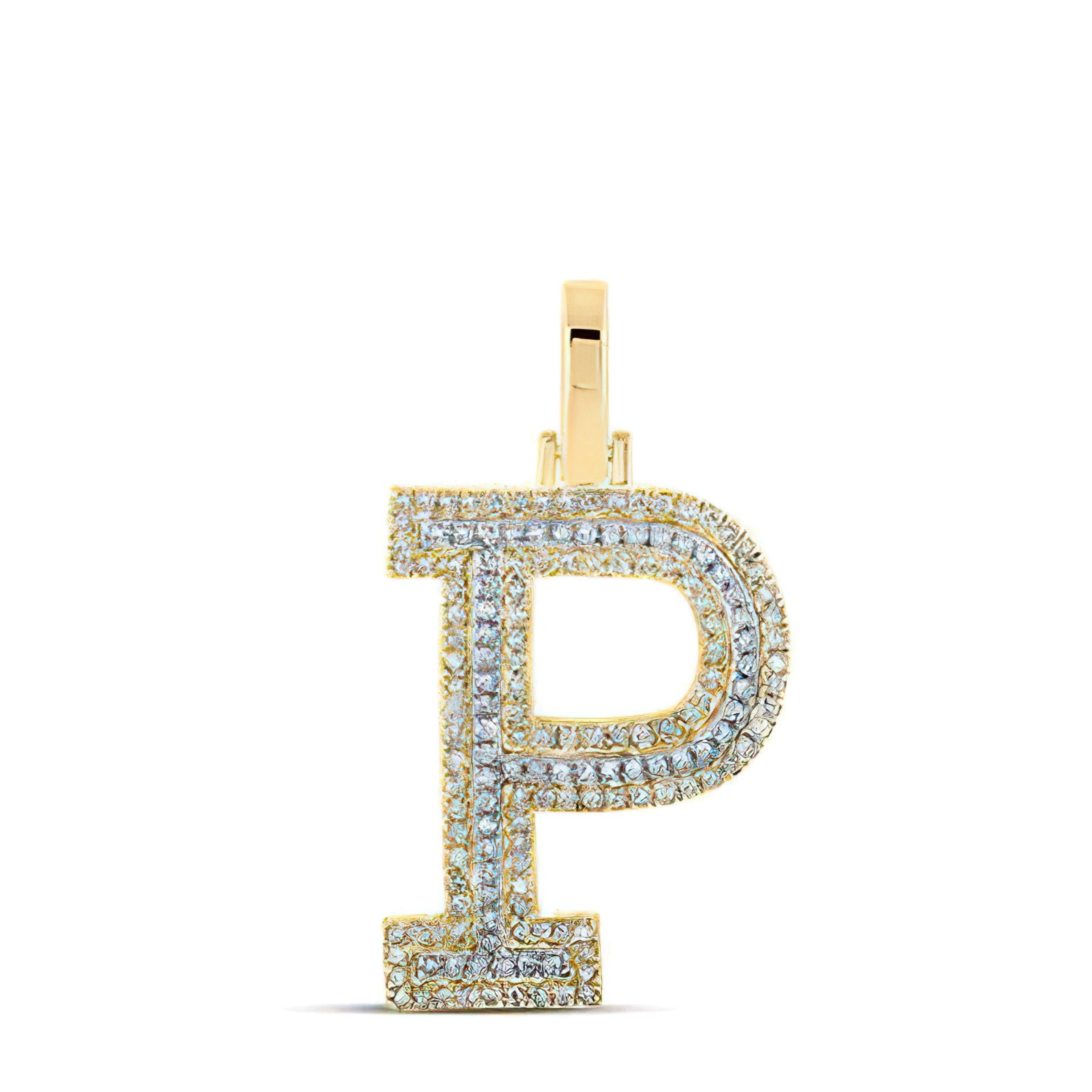 Pendant Necklace Letter 'P' 10K Yellow Gold Real Natural Diamond 'P ...