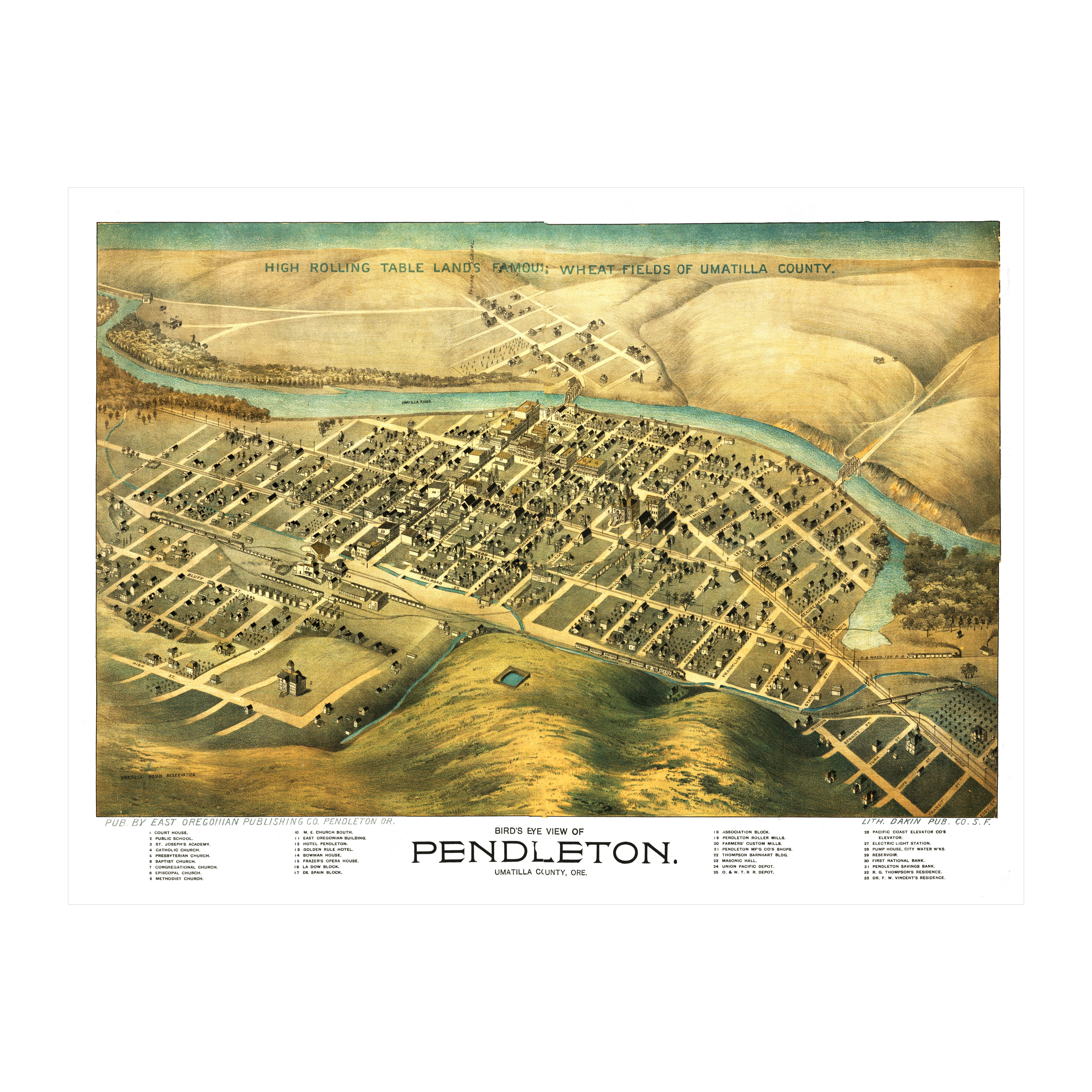 Pendleton Art, 1890 Vintage Map of Pendleton Oregon, OR History Wall ...