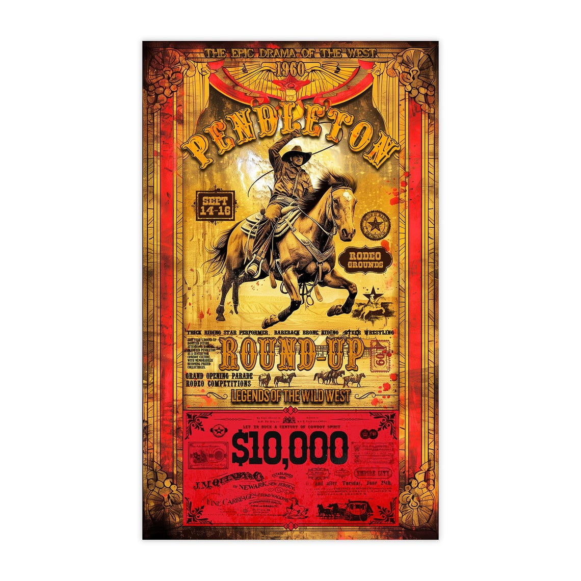 Pendleton Round-Up Rodeo Poster - Retro Western Cowboy Wall Art ...