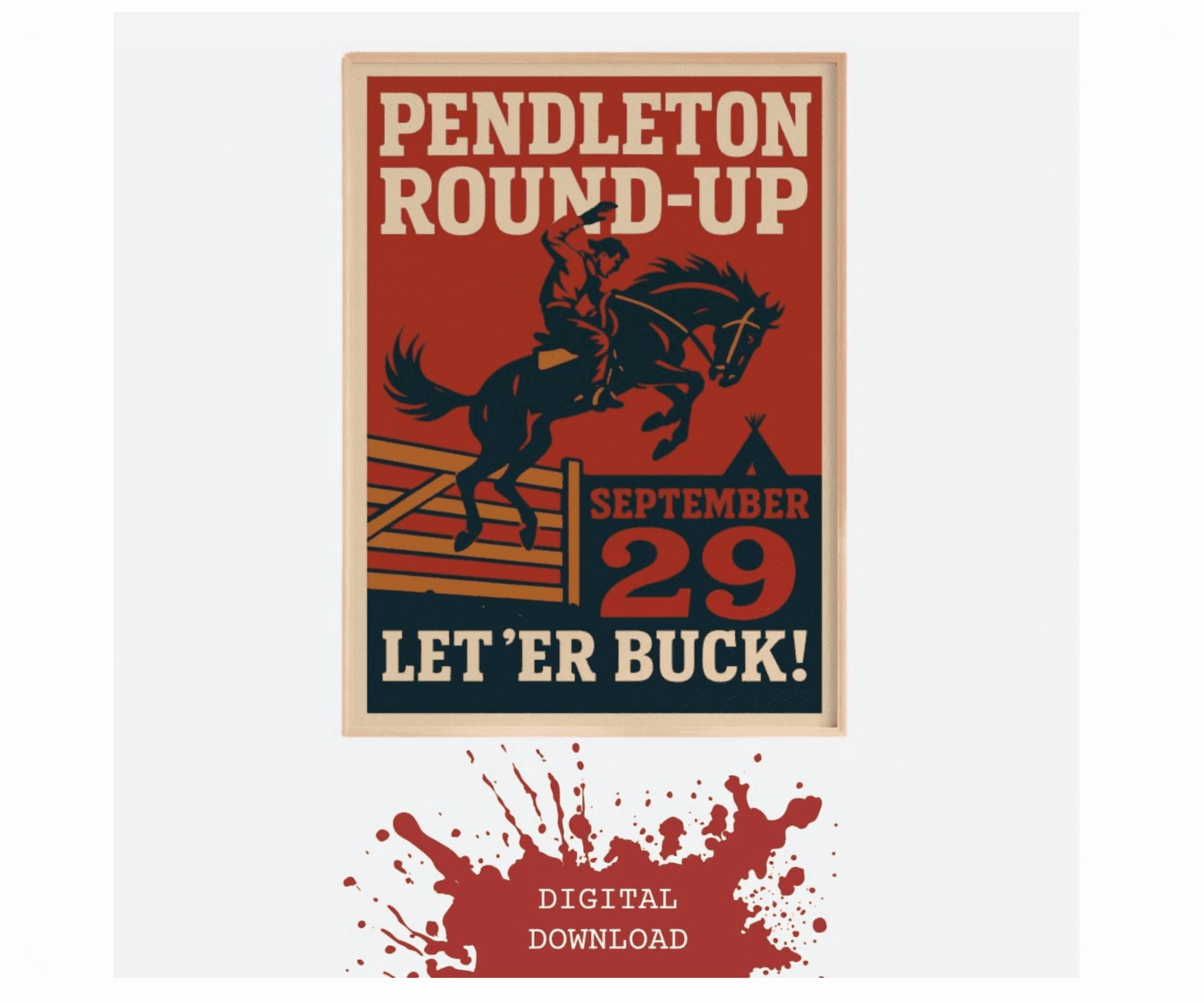 Pendleton Round Up Vintage Rodeo Poster Print Western Cowboy Wall Art ...