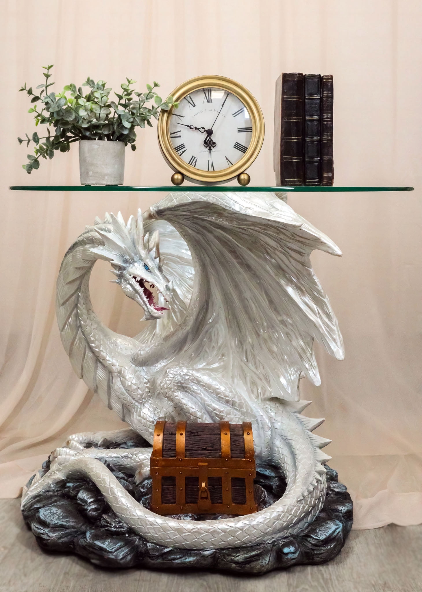 Pendragon Ryu Ice Frost Dragon Guarding Treasure Coffee Side Table With ...