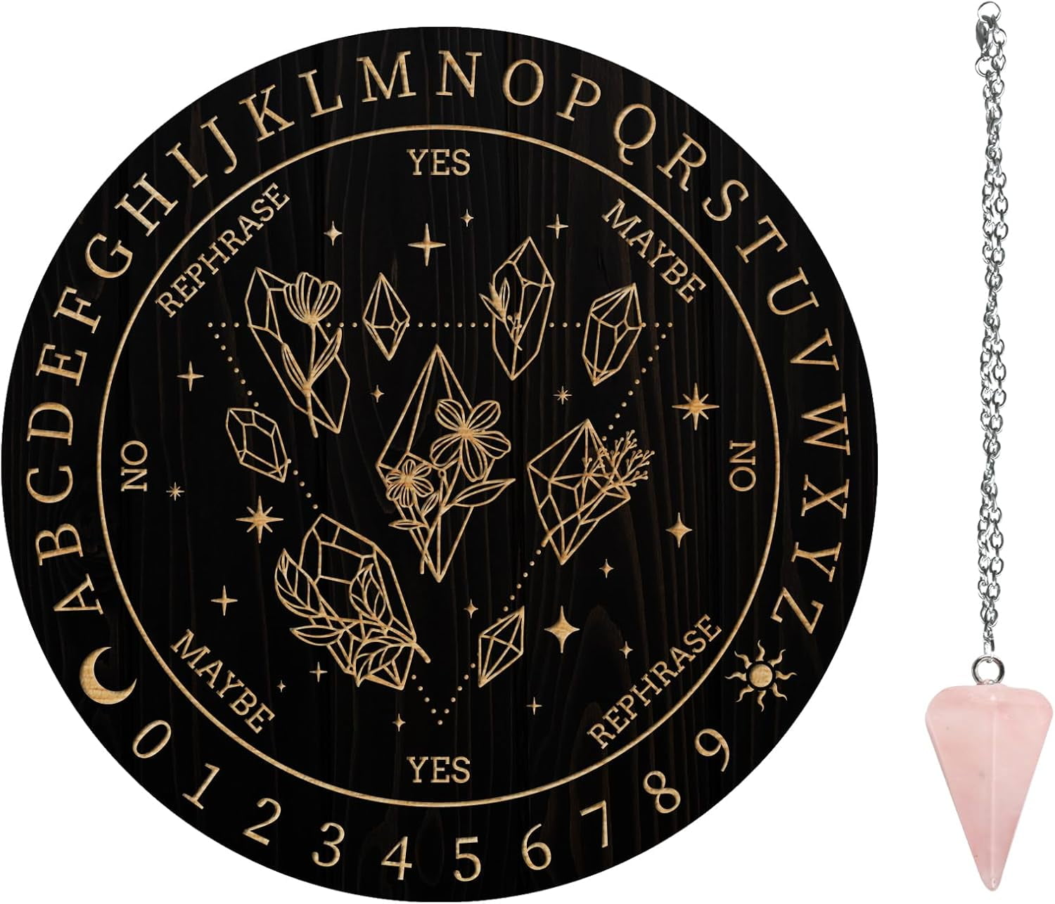 Pendulum Board Set Wooden Dowsing Divination Board Metaphysical Message ...