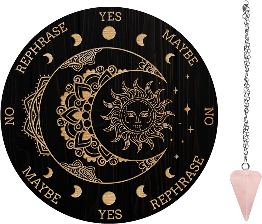 Pendulum Board Set Wooden Dowsing Divination Board Metaphysical Message Board with Crystal ...