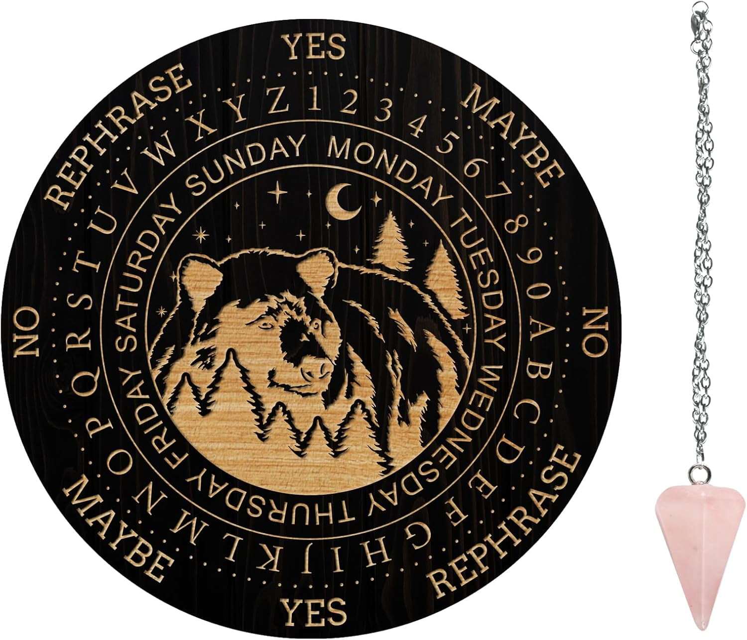 Pendulum Board Set Wooden Dowsing Divination Board Metaphysical Message ...