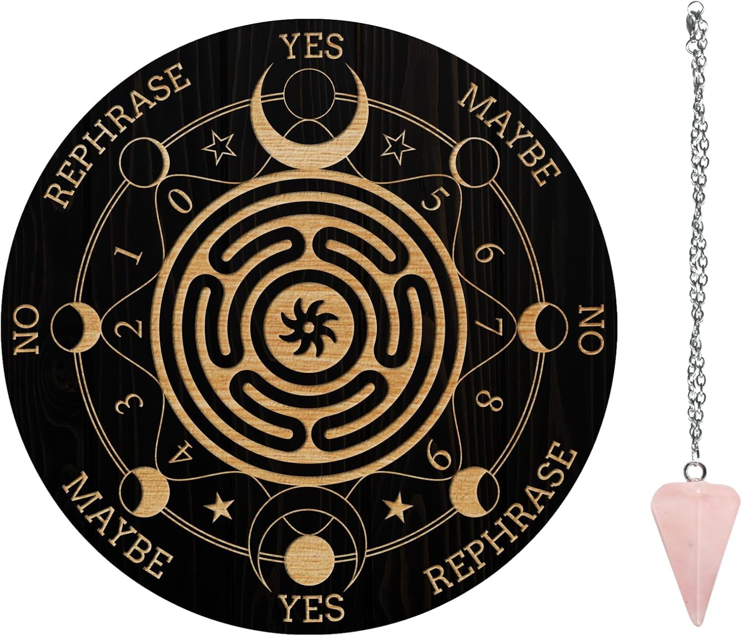 Pendulum Board Set Wooden Dowsing Divination Board Metaphysical Message Board with Crystal ...