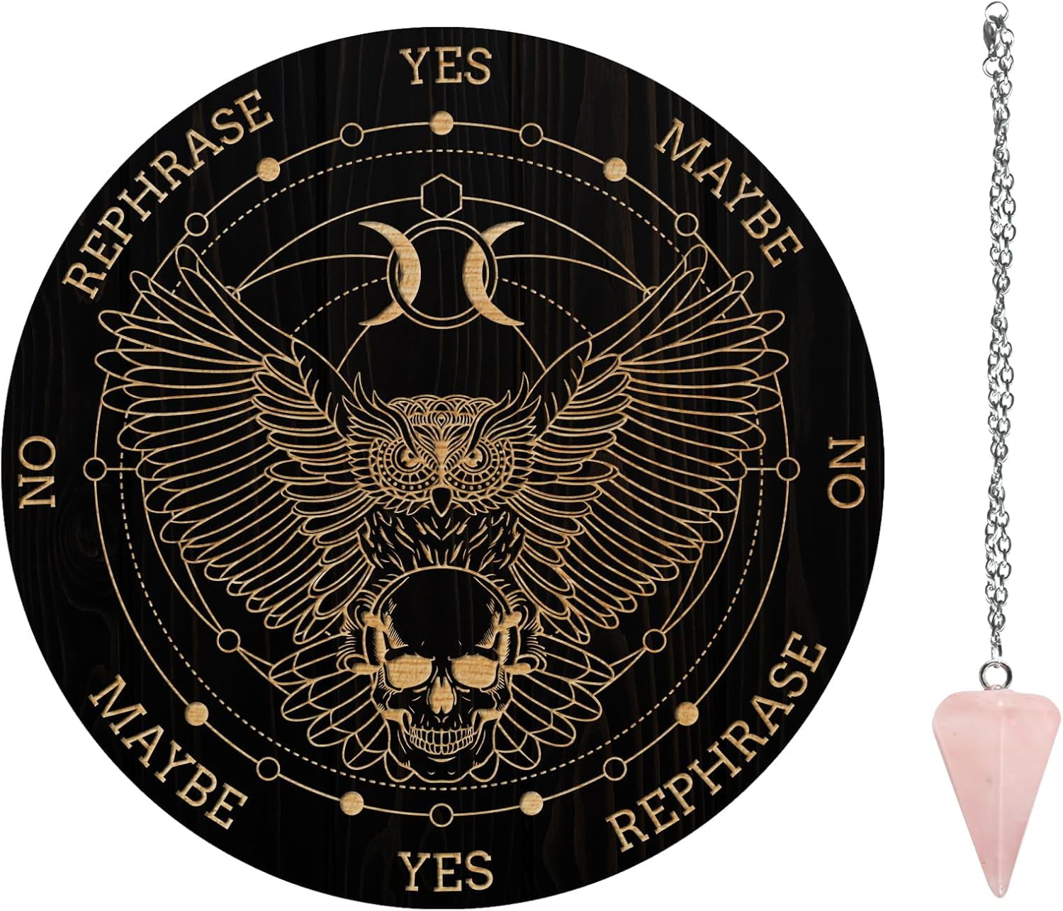 Pendulum Board Set Wooden Dowsing Divination Board Metaphysical Message Board with Crystal ...