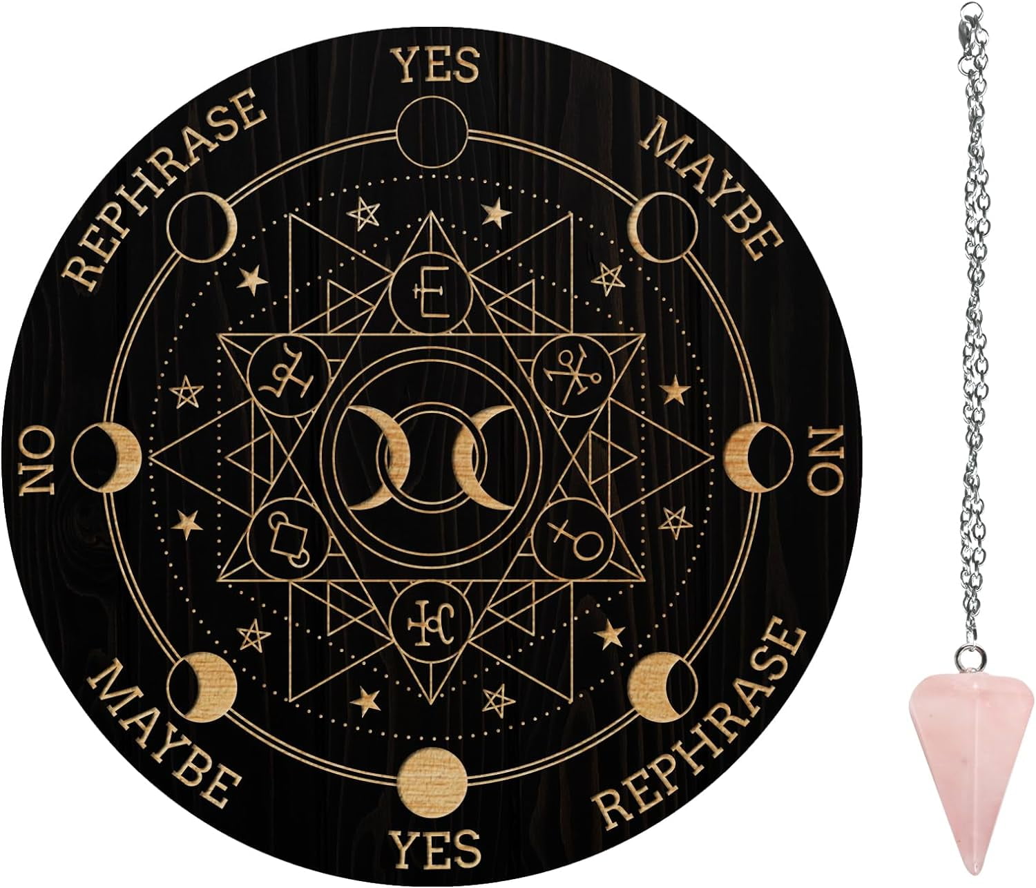 Pendulum Board Set Wooden Dowsing Divination Board Metaphysical Message Board with Crystal ...