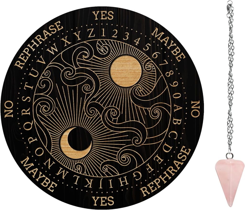 Pendulum Board Set Wooden Dowsing Divination Board Metaphysical Message Board with Crystal ...