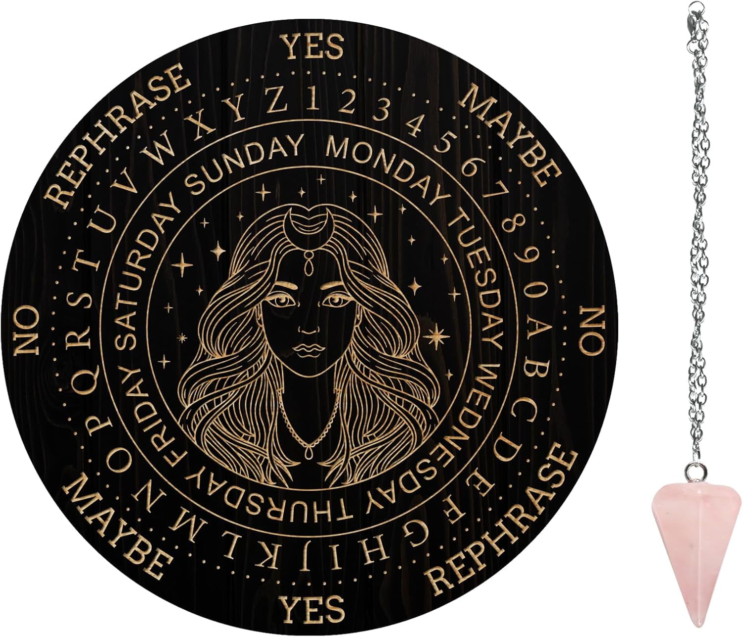 Pendulum Board Set Wooden Dowsing Divination Board Metaphysical Message ...