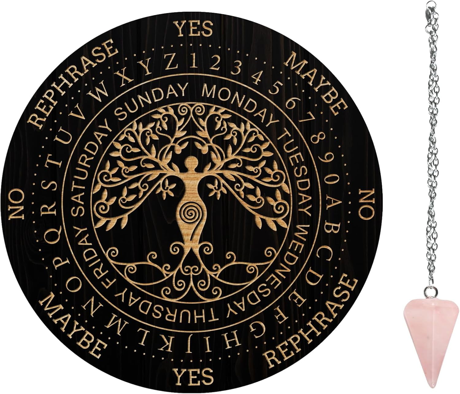 Pendulum Board Set Wooden Dowsing Divination Board Metaphysical Message Board with Crystal ...