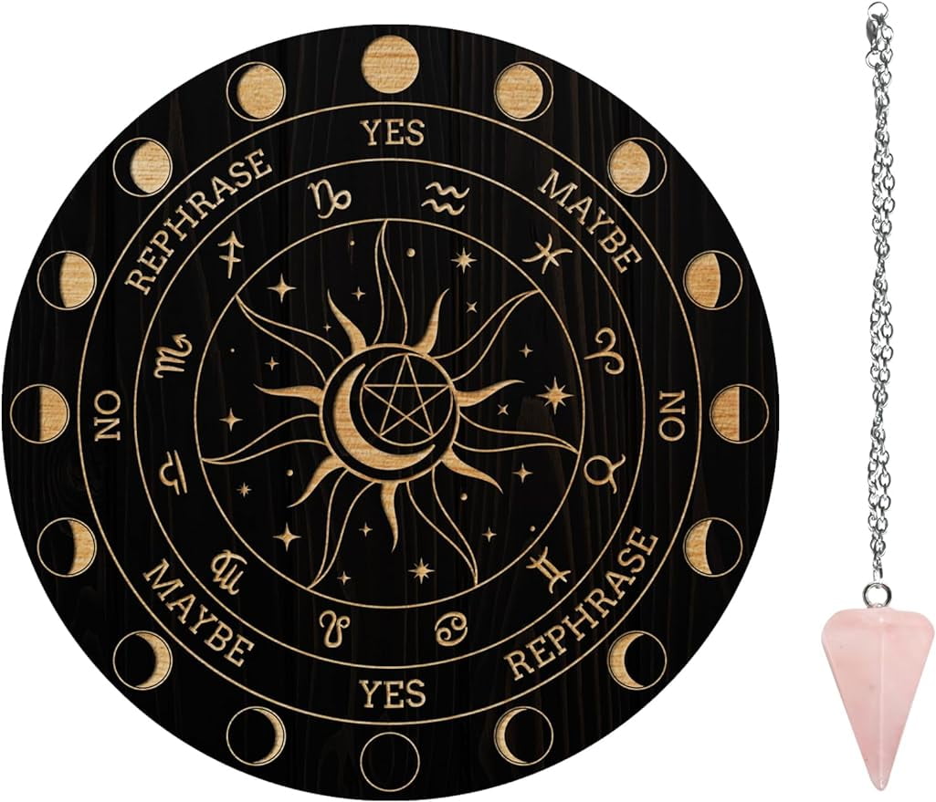 Pendulum Board Set Wooden Dowsing Divination Board Metaphysical Message Board with Crystal ...