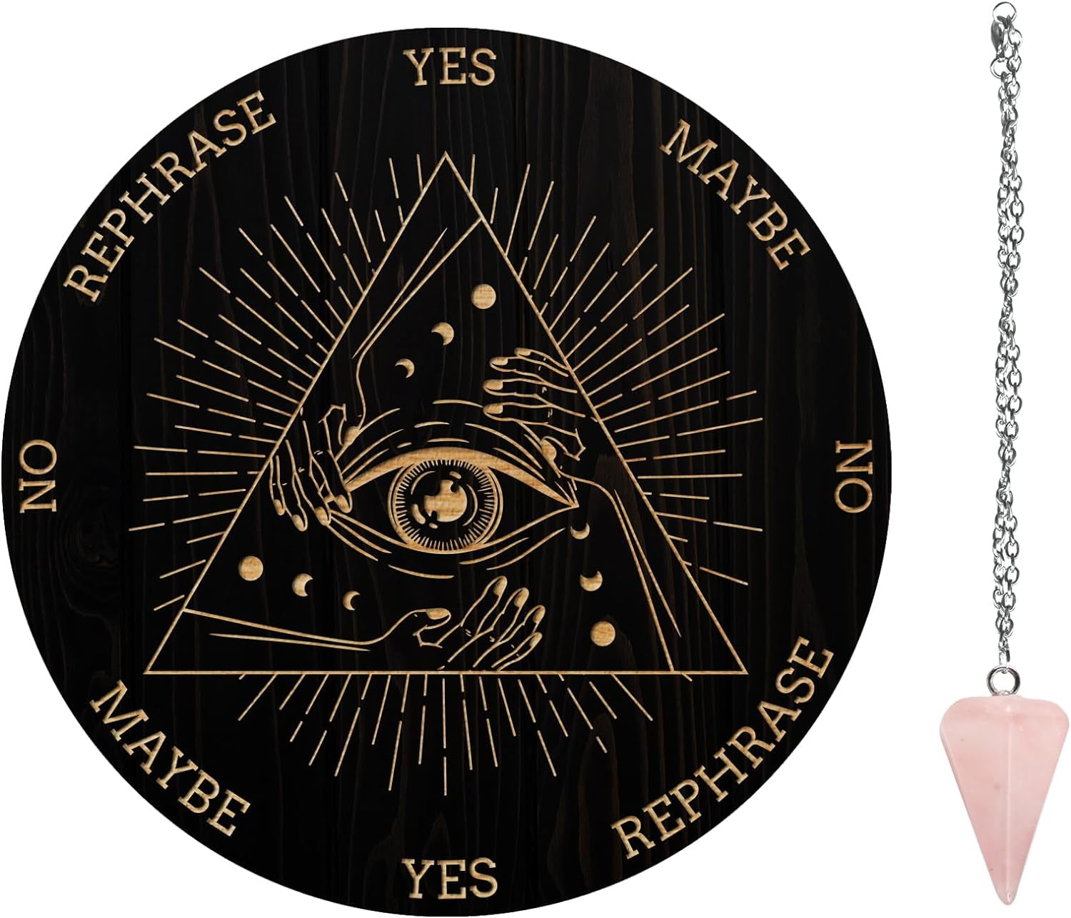 Pendulum Board Set Wooden Dowsing Divination Board Metaphysical Message Board with Crystal ...