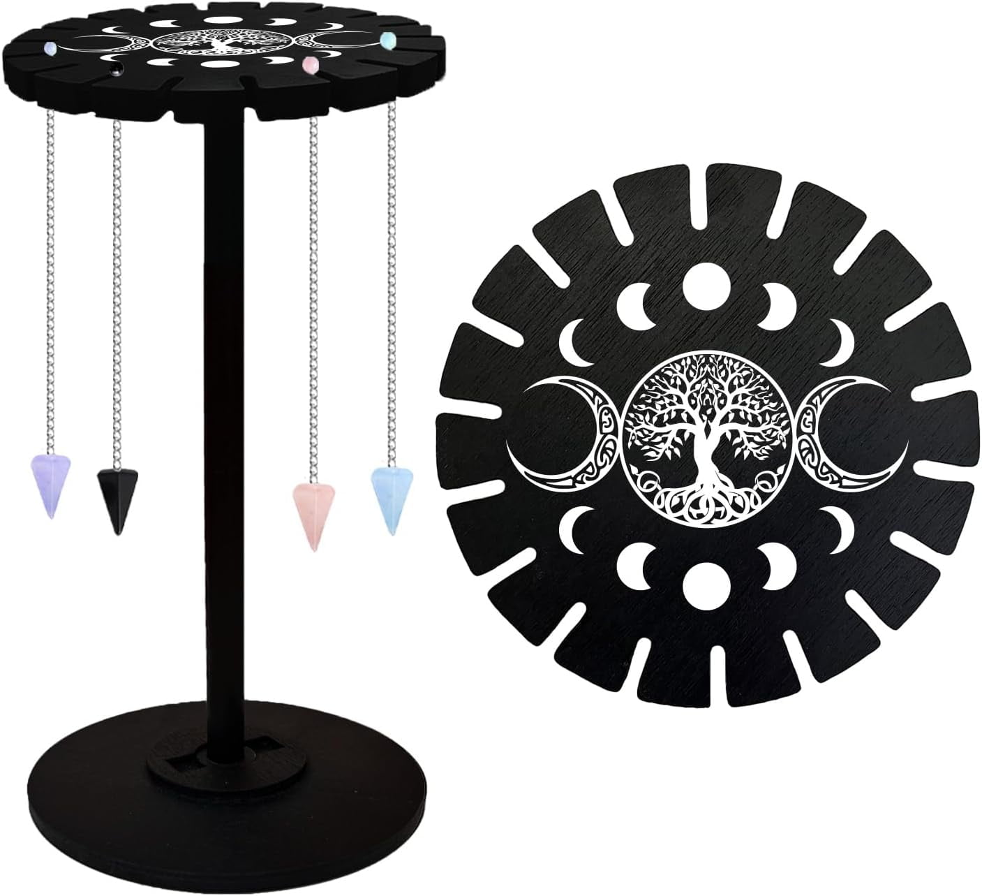 Pendulum Display Stand Triple Moon Wooden Crystal Display Wiccan ...